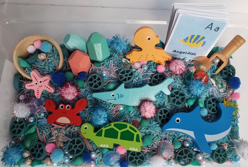 Ocean Alphabet Sensory Bin: Wood Marine Animals & Laminated Cards - Etsy