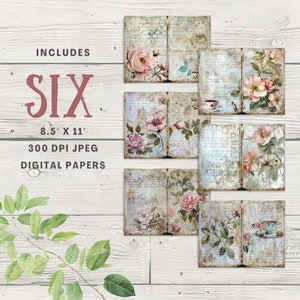 Vintage Tea Rose Junk Journal Pages 6 Digital Scrapbook Pages 11 X 8.5 ...