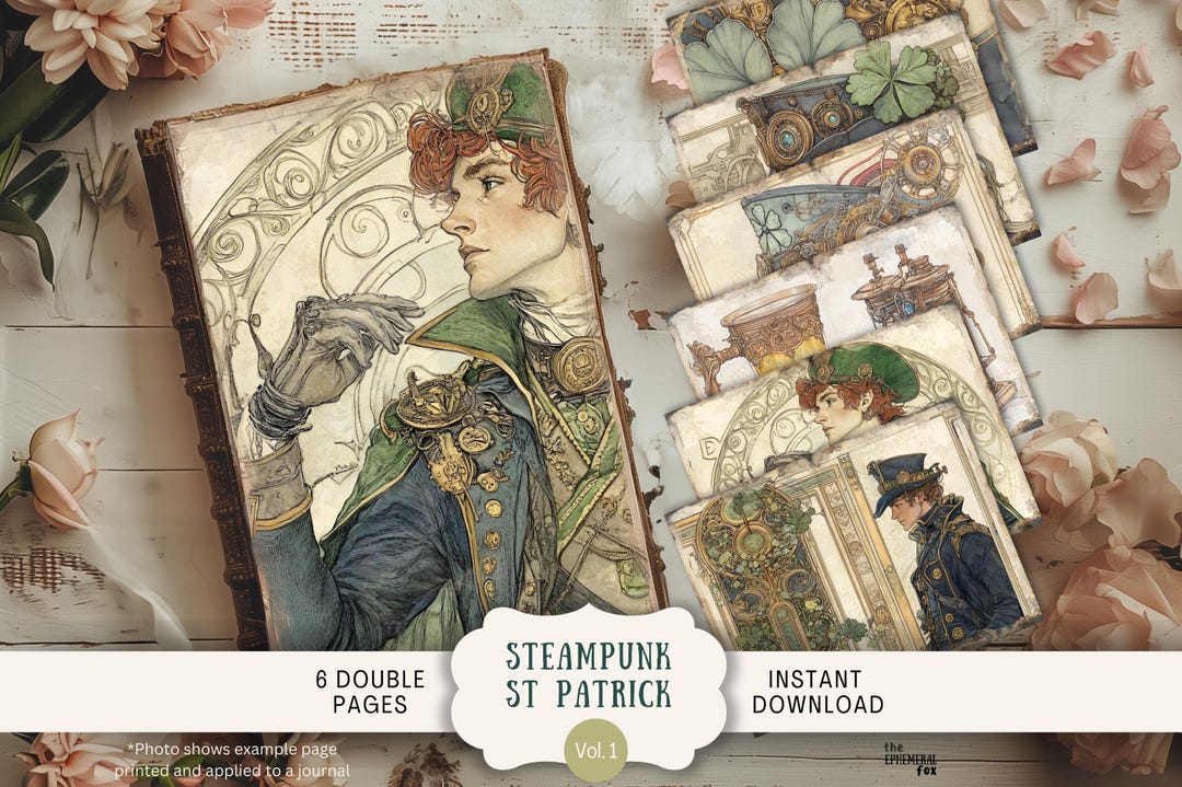 Steampunk St Patricks Junk Journal Pages 6 Digital Scrapbook Papers 11 ...