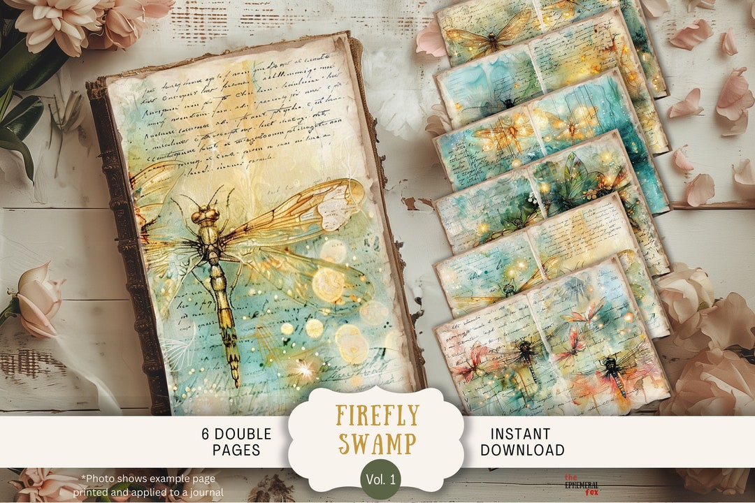 Firefly Swamp Junk Journal Pages, 6 Digital Scrapbook Pages, 11 X 8.5 ...
