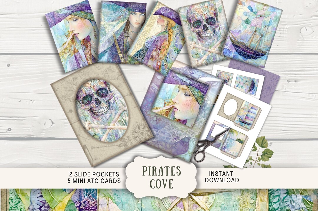 Treasure Island Slide Pockets Junk Journal Printable, Vintage Ephemera ...