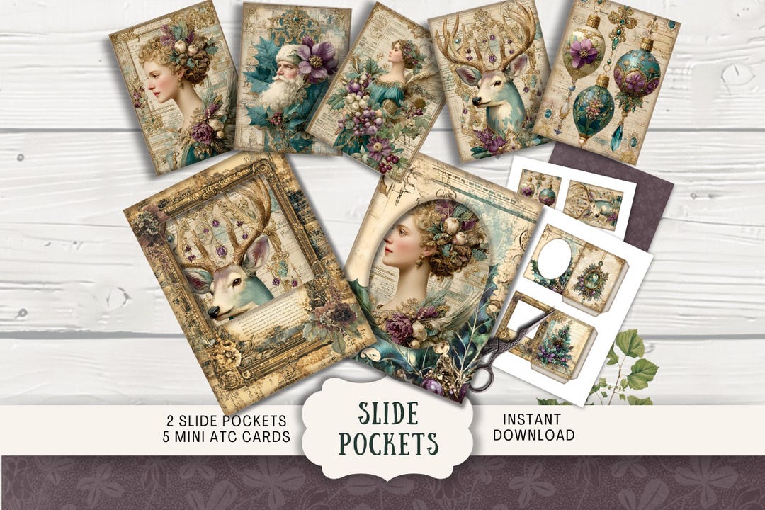 Faberge Yule Slide Pockets Junk Journal Printable, Vintage Ephemera ...