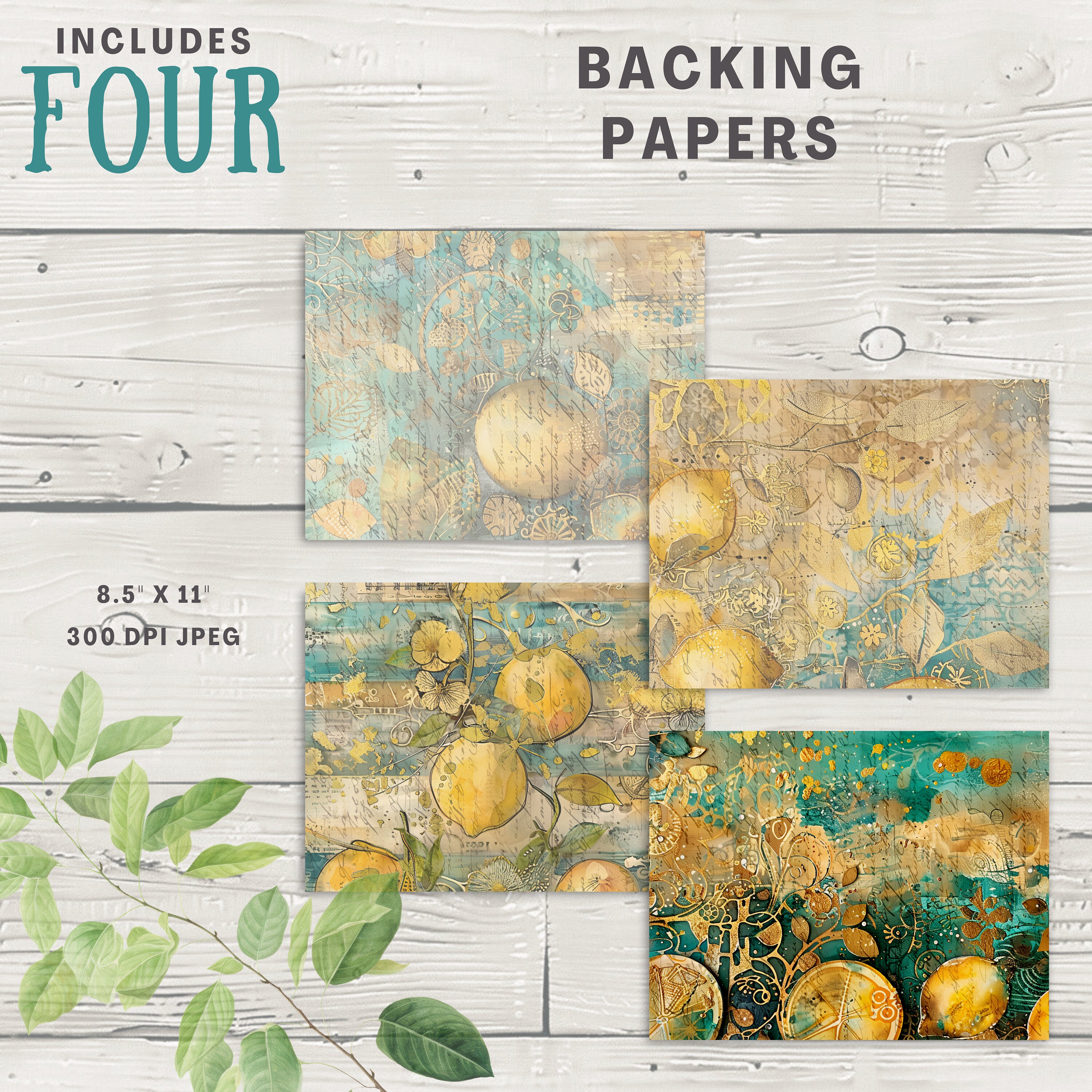 Teal Lemon Junk Journal Folio, 16 Digital Mix and Match Pages and ...