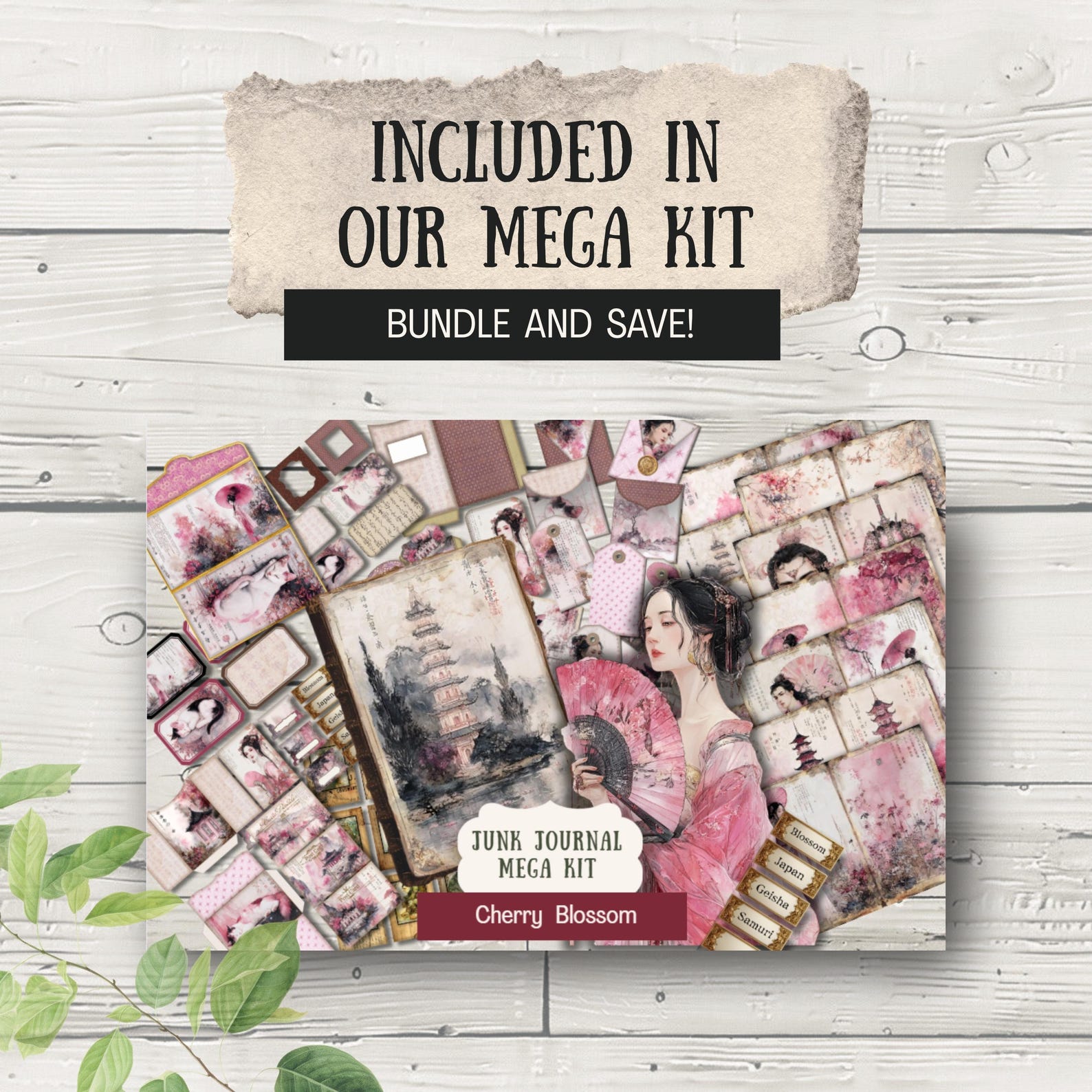 Cherry Blossom Junk Journal Ephemera Kit- Tags Tickets Envelopes ATC ...
