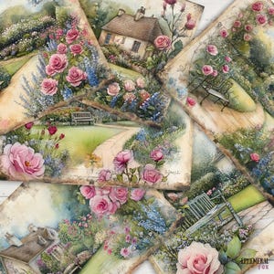 Watercolor English Garden Junk Journal Pages 6 Digital Scrapbook Papers ...