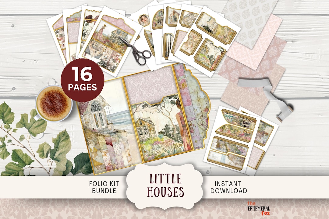 Little Houses Junk Journal Folio Kit, 16 Digital Mix and Match Pages ...