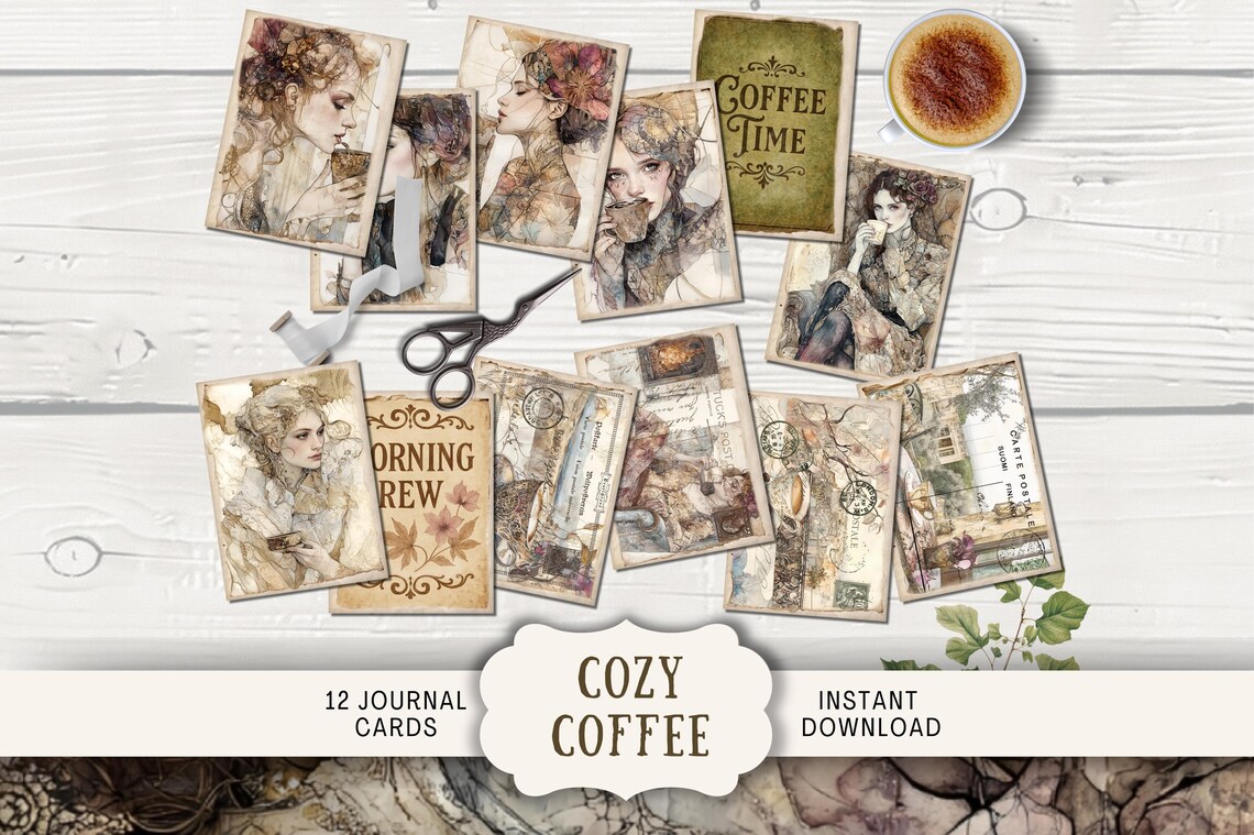 Cozy Coffee Junk Journal Kit BUNDLE Digital Scrapbook Printable ...