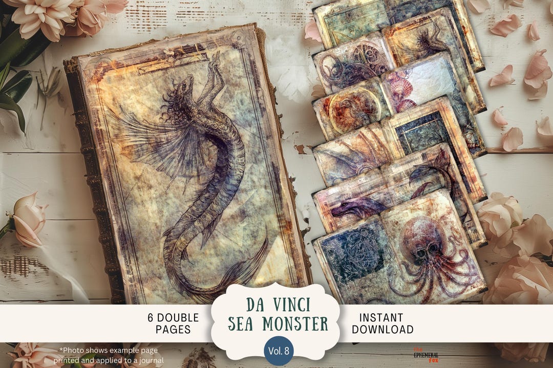 Sea Monster Junk Journal Pages 6 Digital Scrapbook Papers Printable ...
