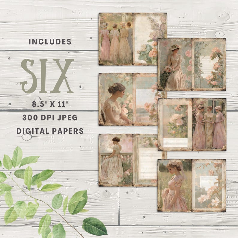 Regency Era Junk Journal Pages 6 Digital Scrapbook Papers 11 X 8.5" Art ...