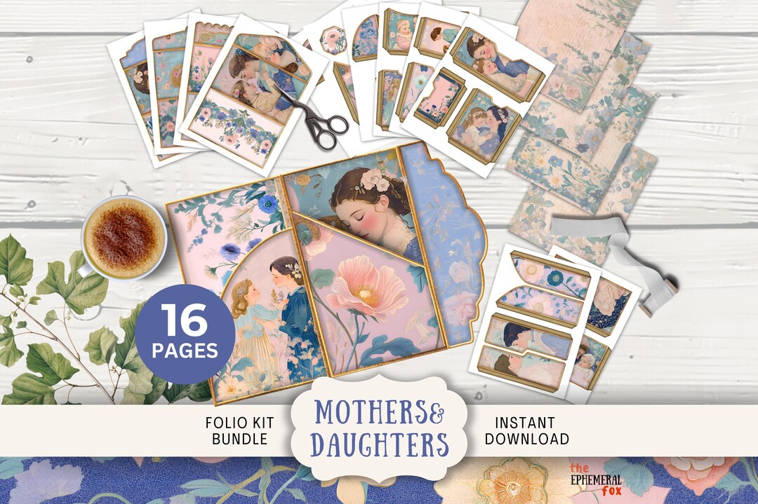 Mother Daughter Junk Journal Folio, 16 Digital Mix and Match Pages and ...