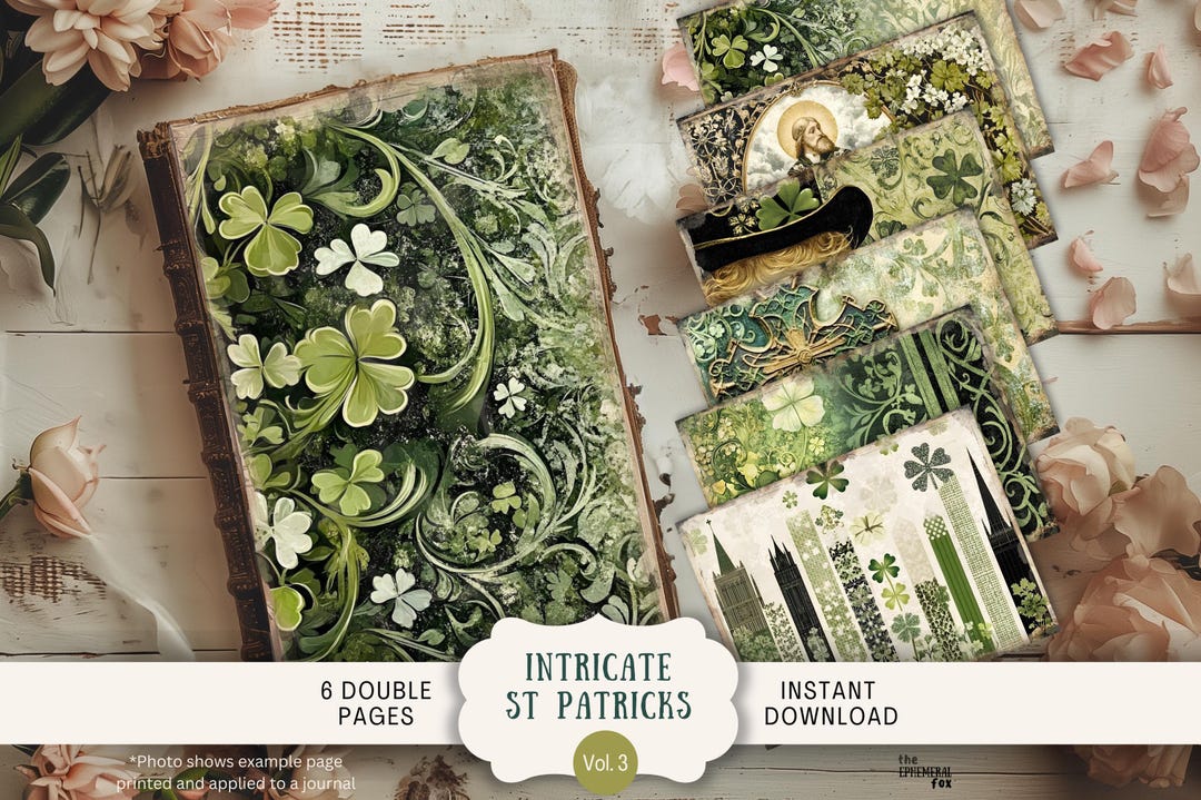 Intricate St Patricks Day Junk Journal Pages 6 Digital Scrapbook Paper ...