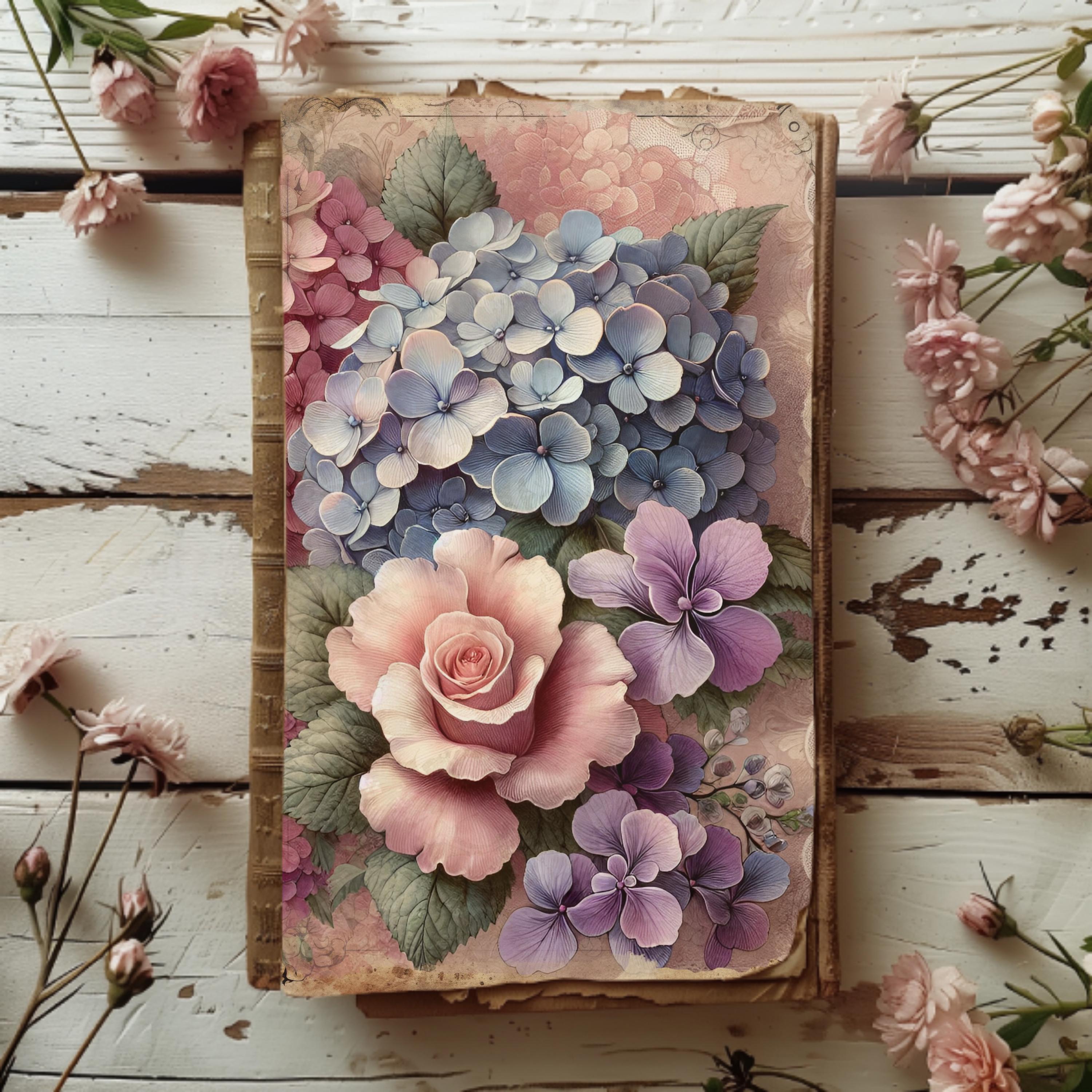 Vintage Hydrangeas Junk Journal Pages 6 Digital Scrapbook Papers 11 X 8 ...