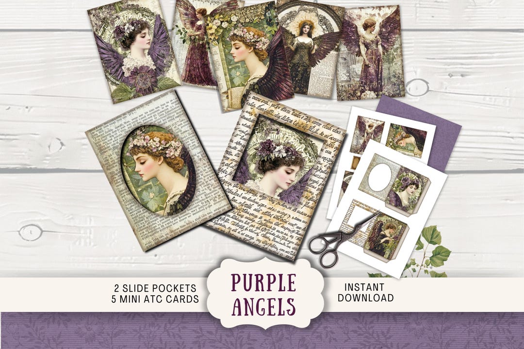 Purple Angel Slide Pockets Junk Journal Printable, Vintage Ephemera ...