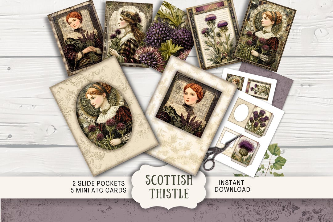 Scottish Thistle Slide Pockets Junk Journal Printable, Vintage Ephemera ...