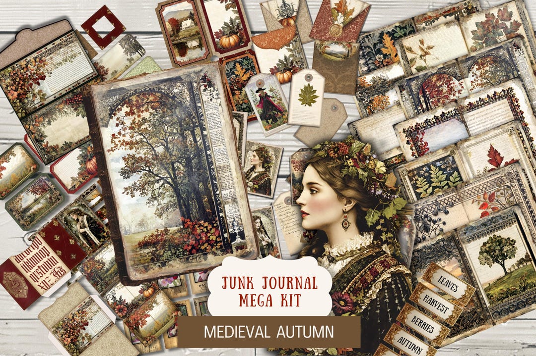 Medieval Autumn BUNDLE Junk Journal Kit Printable Papers Tags Tickets ...