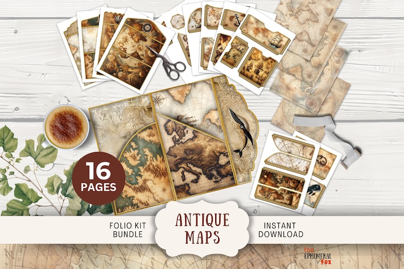 Old Map Junk Journal Kit, 16 Digital Mix and Match Page Folio 11 X 8.5 ...