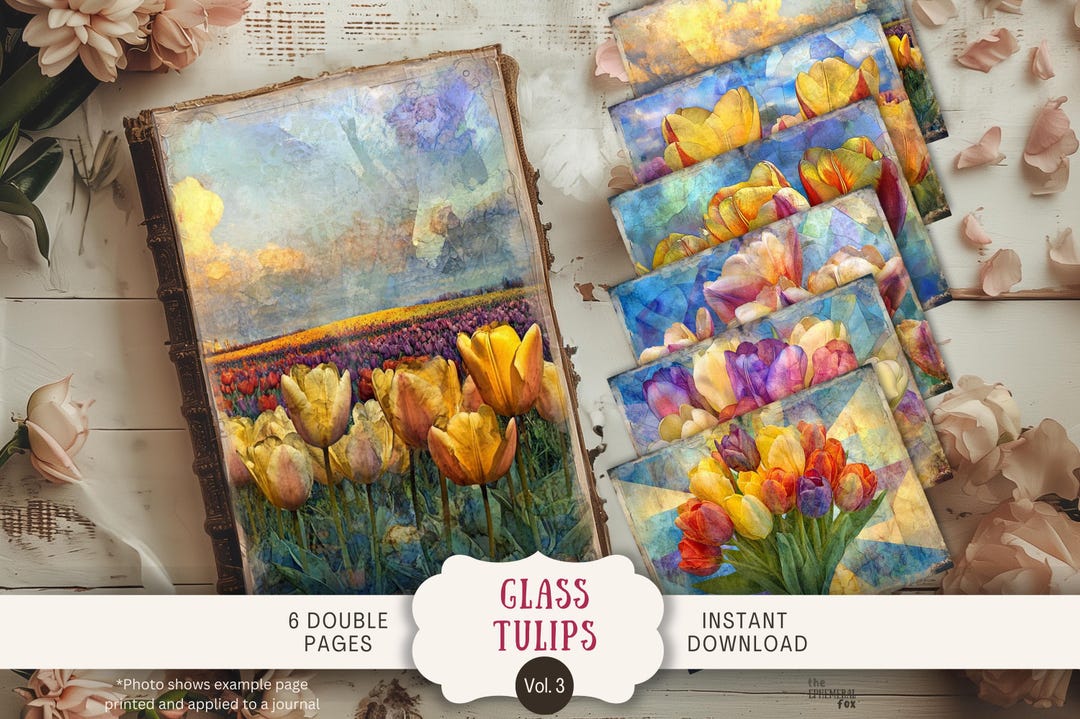 Stained Glass Tulips Junk Journal Pages 6 Digital Scrapbook Paper 11x 8 ...