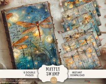 Ethereal Swamp Junk Journal Pages, 6 Digital Scrapbook Pages, 11 X 8.5 ...