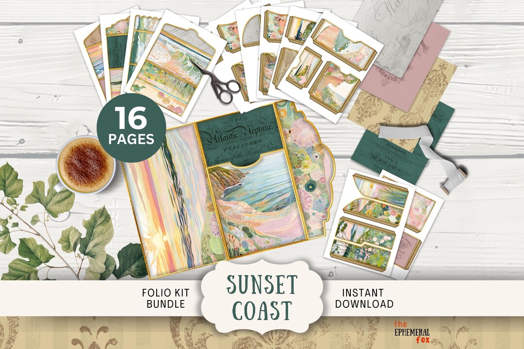 Pink Coastal Junk Journal Folio Kit, 16 Digital Mix and Match Pages ...
