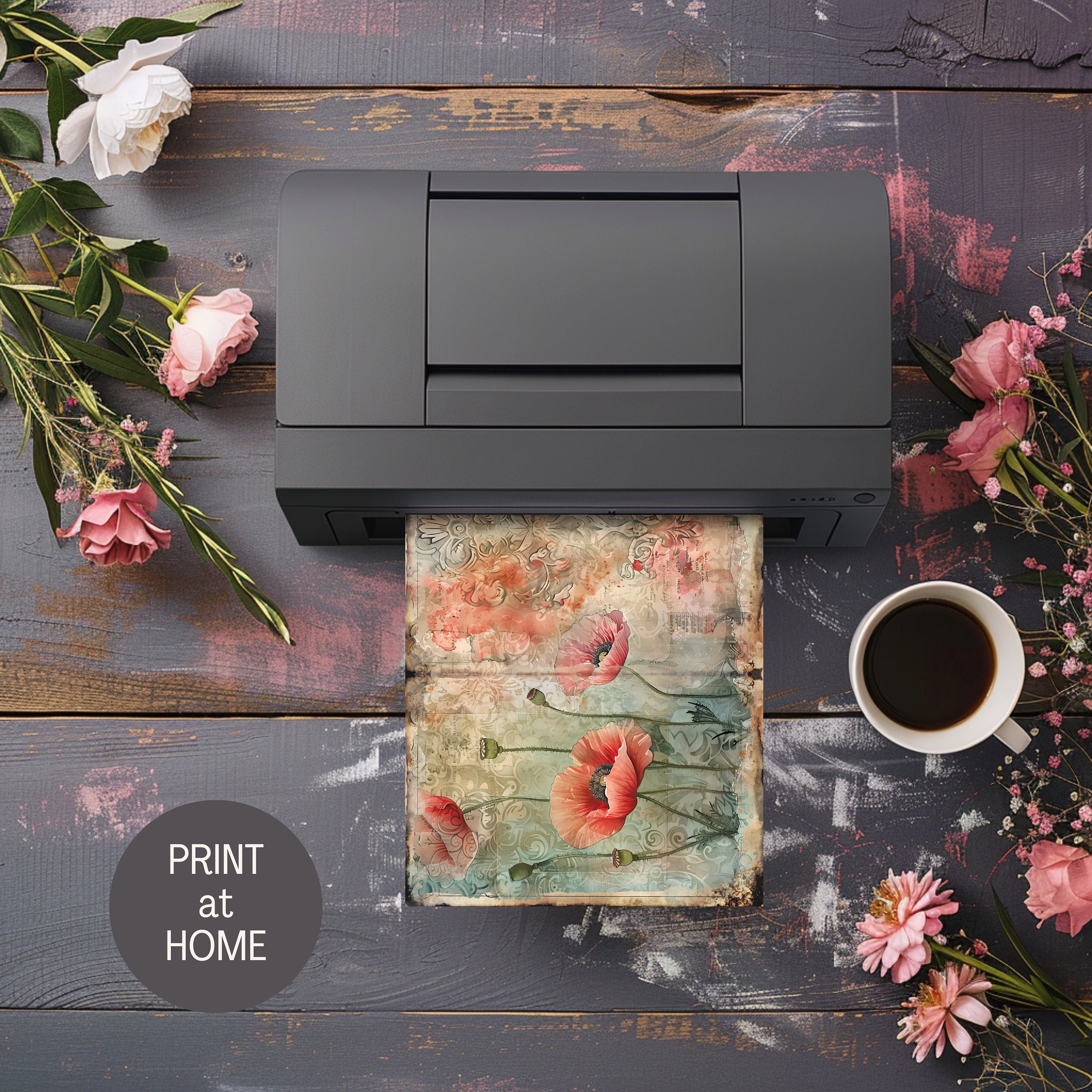 Vintage Poppy Junk Journal Pages, 6 Digital Scrapbook Pages, 11 X 8.5 ...