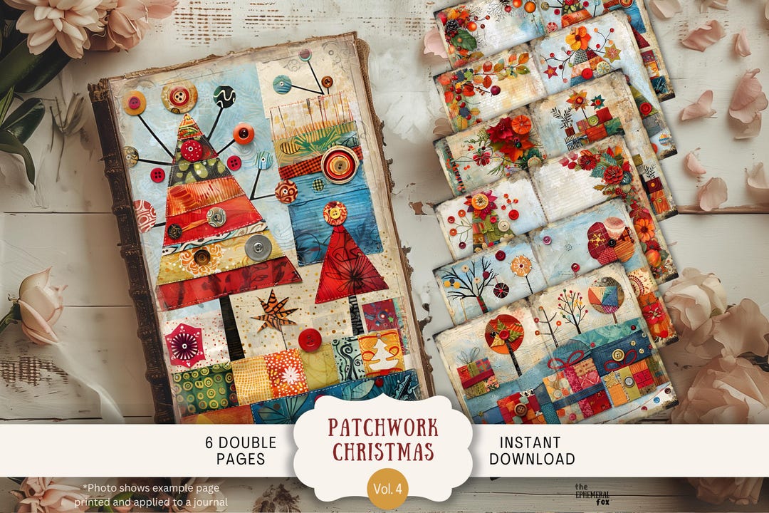 Patchwork Christmas Junk Journal Pages 6 Digital Scrapbook Papers 11 X ...