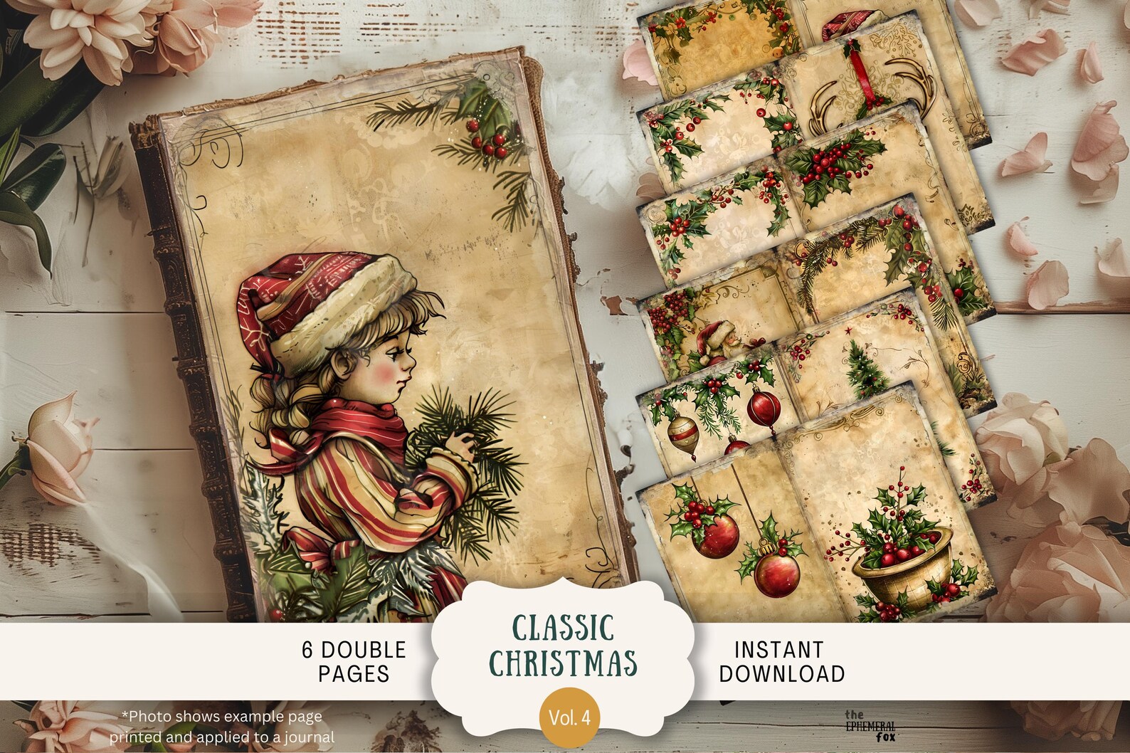 Vintage Classic Christmas Junk Journal Pages 6 Digital Scrapbook Papers ...