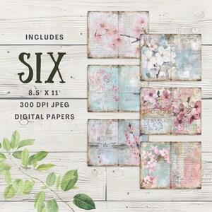 Cherry Blossom Junk Journal Pages, 6 Digital Scrapbook Pages, 11 X 8.5 ...
