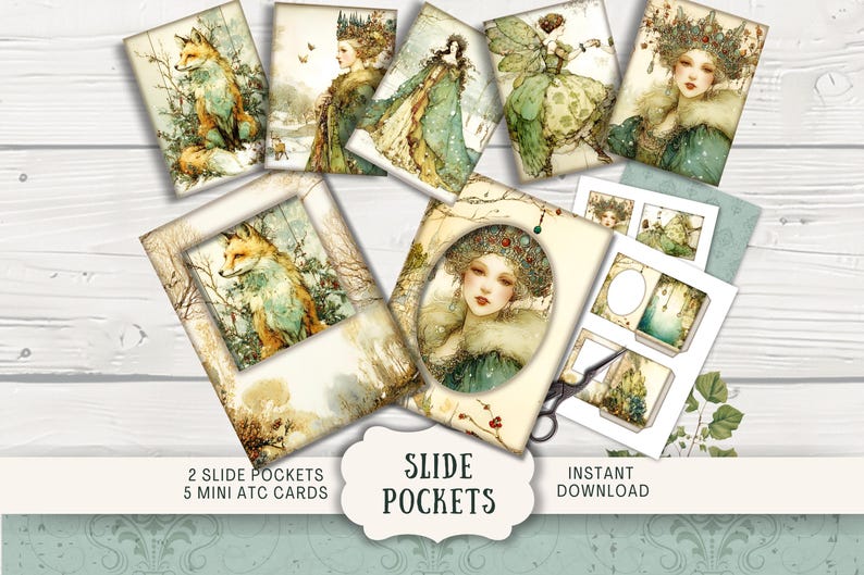 Midwinter Fairytale Slide Pockets Junk Journal Printable, Vintage ...