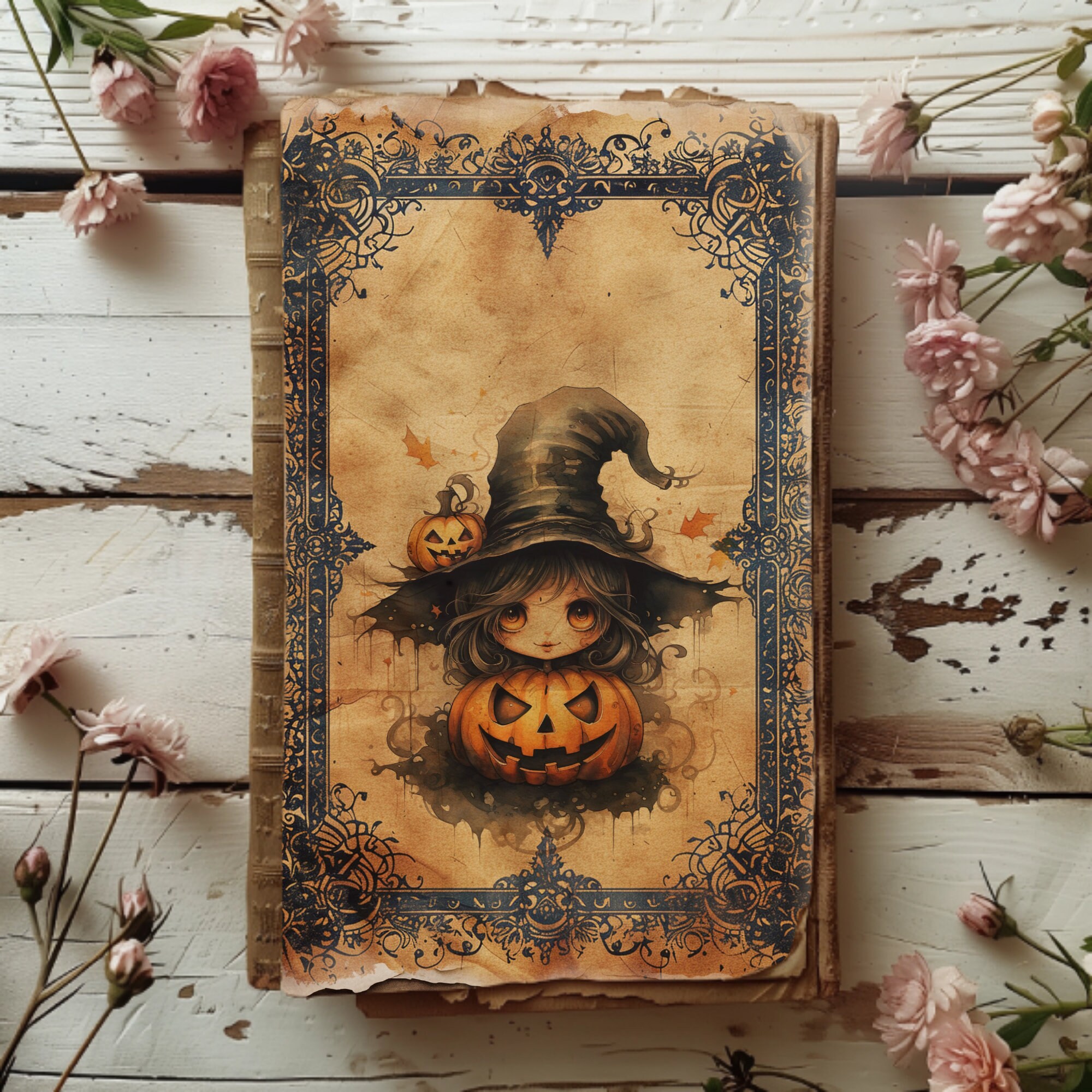Pumpkin Friends Junk Journal Pages, 6 Digital Scrapbook Pages, 11 X 8.5 ...