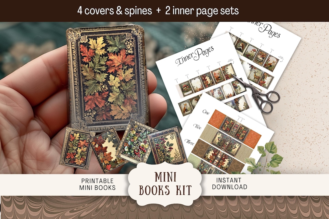 Medieval Autumn Mini Book Junk Journal Kit, Miniature Pages Digital ...