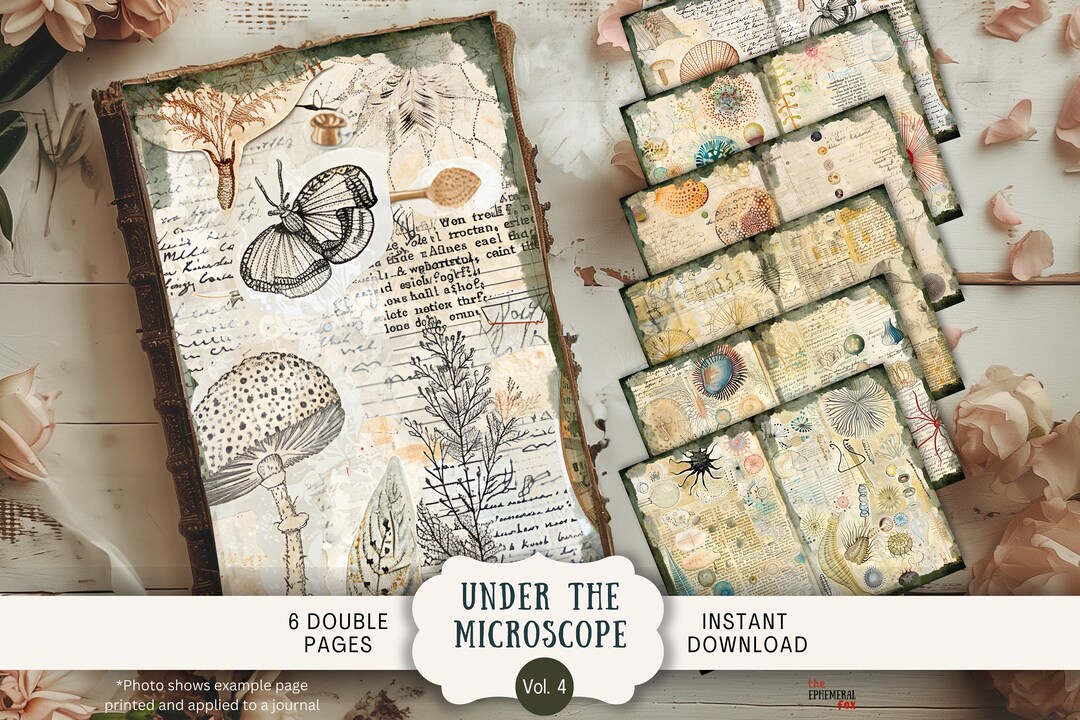 Under the Microscope Junk Journal Pages, 6 Digital Scrapbook Pages, 11 ...
