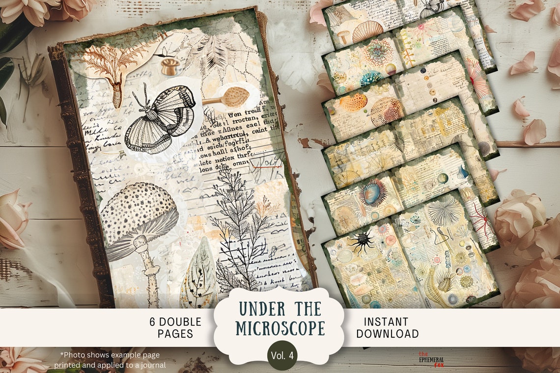 Under the Microscope Junk Journal Pages, 6 Digital Scrapbook Pages, 11 ...