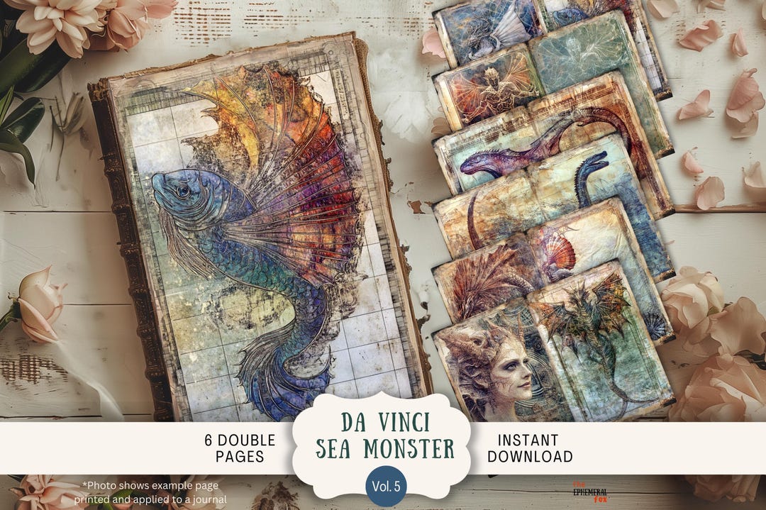 Sea Monster Junk Journal Pages 6 Digital Scrapbook Papers Printable ...