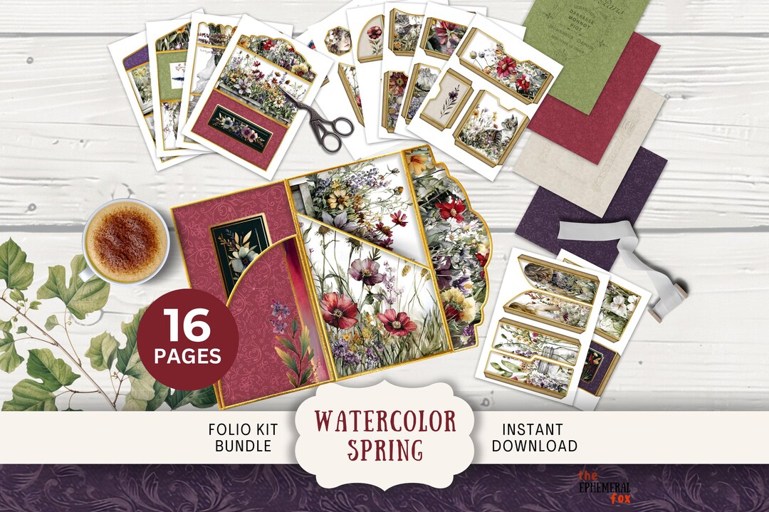 Wildflower Junk Journal Folio Kit, 16 Digital Mix and Match Pages ...