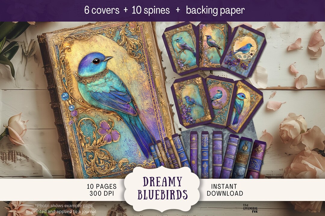 Cover Kit: Dreamy Bluebird Junk Journal Covers & Spines Digital Book ...