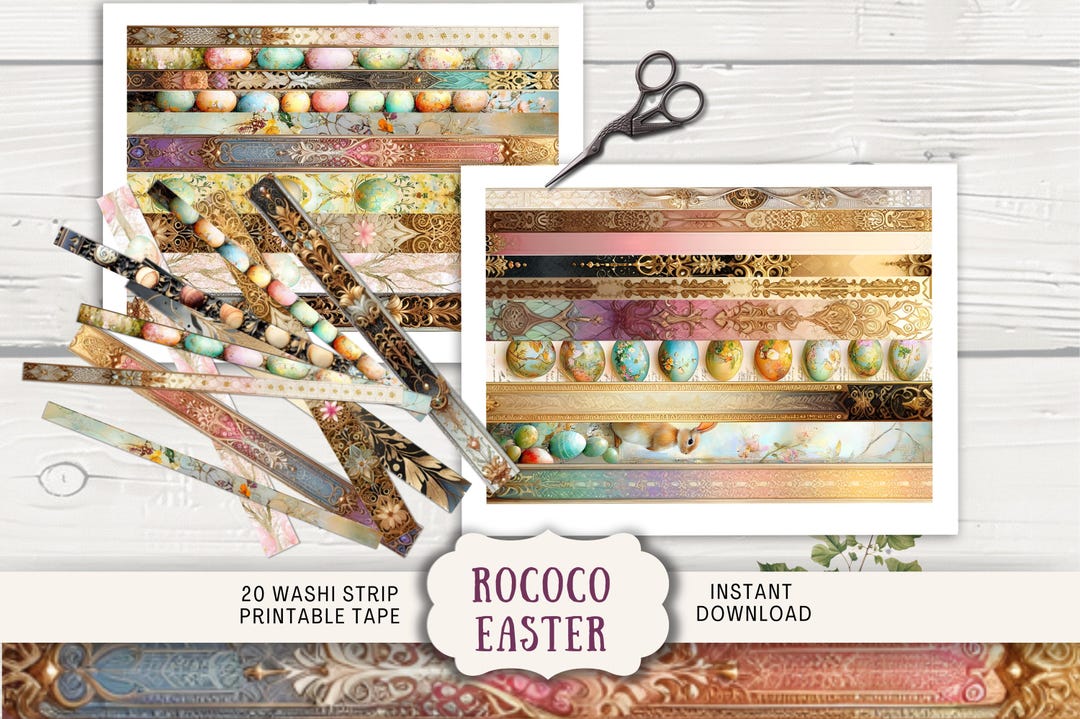 Rococo Easter Printable Washi Tape, Junk Journal Digital Decorative ...