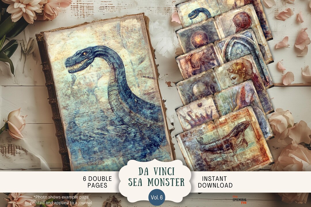 Sea Monster Junk Journal Pages 6 Digital Scrapbook Papers Printable ...
