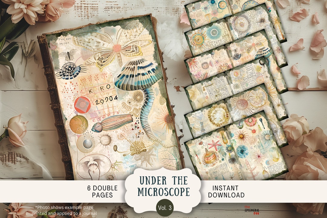 Under the Microscope Junk Journal Pages, 6 Digital Scrapbook Pages, 11 ...