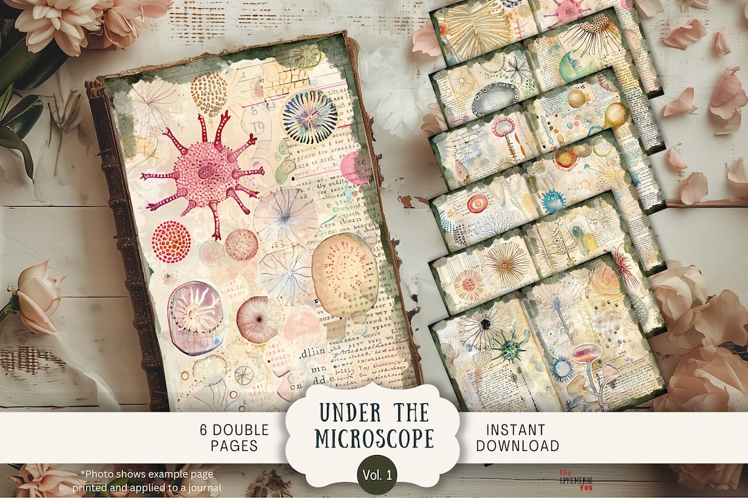 Under the Microscope Junk Journal Pages, 6 Digital Scrapbook Pages, 11 ...