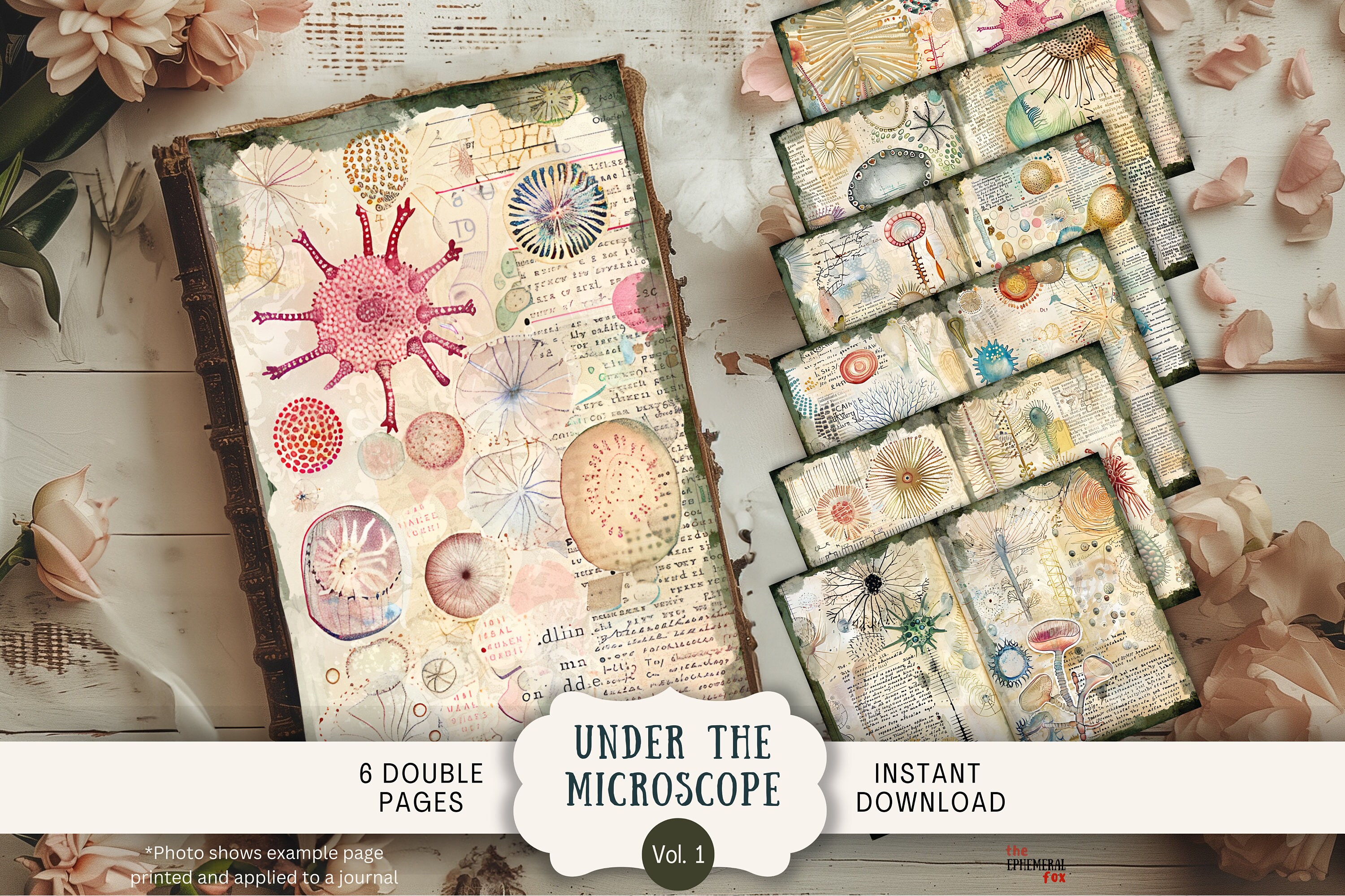 Under the Microscope Junk Journal Pages, 6 Digital Scrapbook Pages, 11 ...