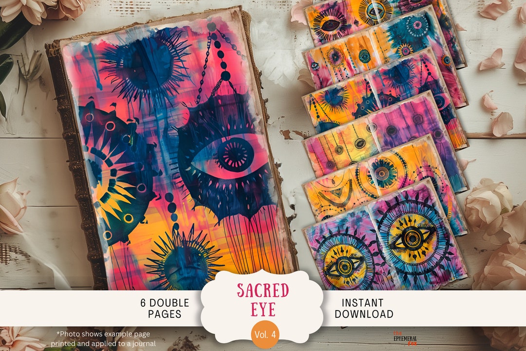 Sacred Eye Junk Journal Pages, 6 Digital Scrapbook Pages, 11 X 8.5" Art ...