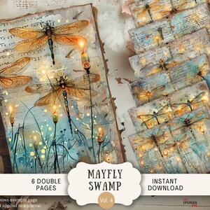 Mayfly Swamp Junk Journal Pages, 6 Digital Scrapbook Pages, 11 X 8.5 ...