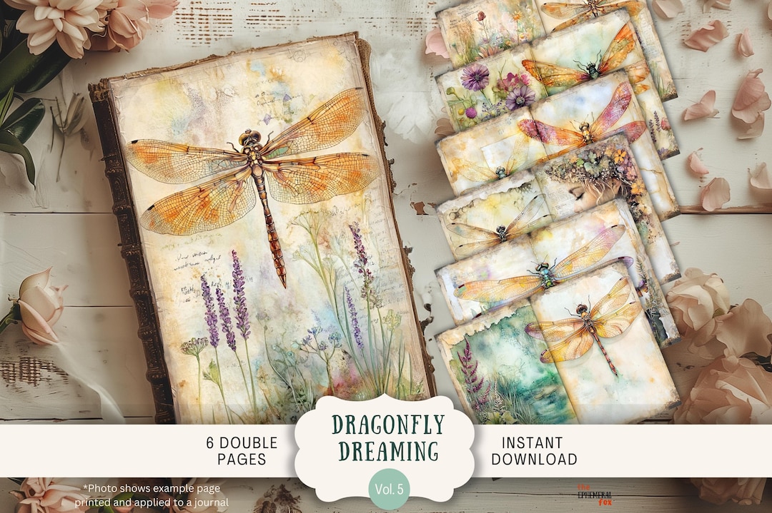 Dragonfly Dreaming Junk Journal Pages 6 Digital Scrapbook Papers ...