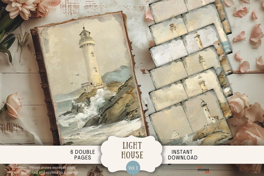 Dreamy Lighthouse Junk Journal Pages 6 Digital Scrapbook Pages 11 X 8.5 ...