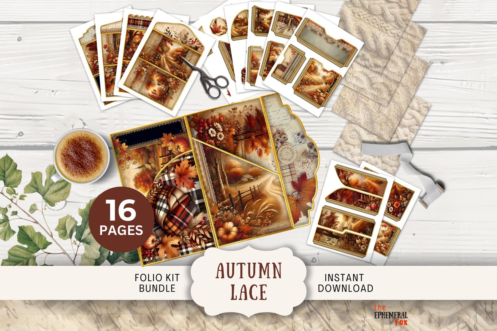 Autumn Lace Junk Journal Folio, 16 Digital Mix and Match Pages and ...