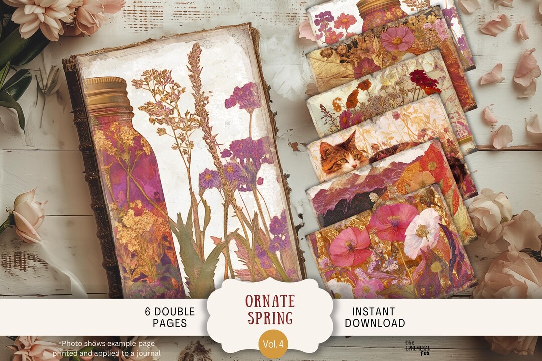 Ornate Spring Junk Journal Pages 6 Digital Scrapbook Papers 11 X 8.5 ...