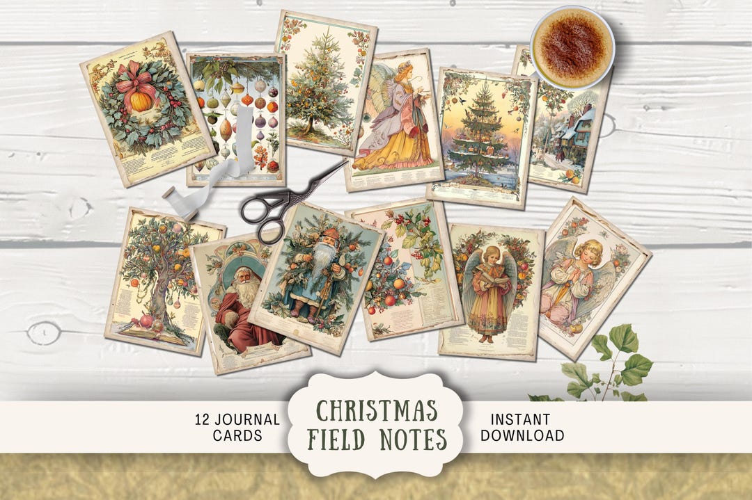 Christmas Field Notes Junk Journal Cards 12 Digital ATC Postcards ...