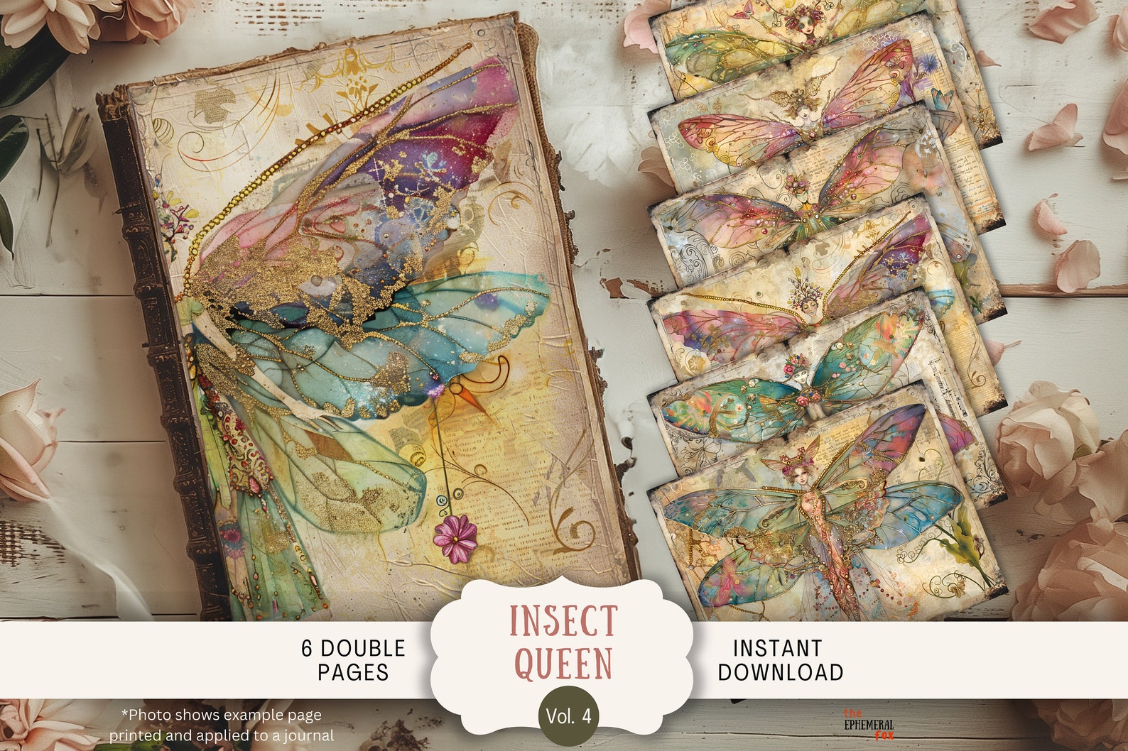 Insect Queen Junk Journal Pages, 6 Digital Scrapbook Pages 11 X 8.5 ...