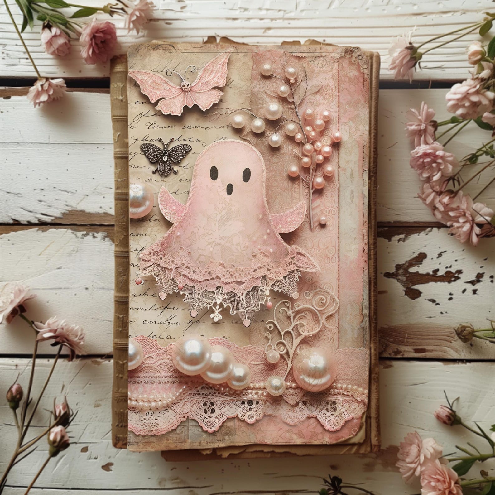 Dreamy Pastel Pink Ghosts Pages 6 Digital Scrapbook Papers 11 X 8.5 Art ...