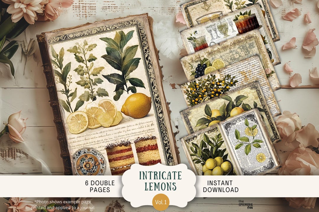 Vintage Lemons Junk Journal Pages 6 Digital Scrapbook Papers Printable ...